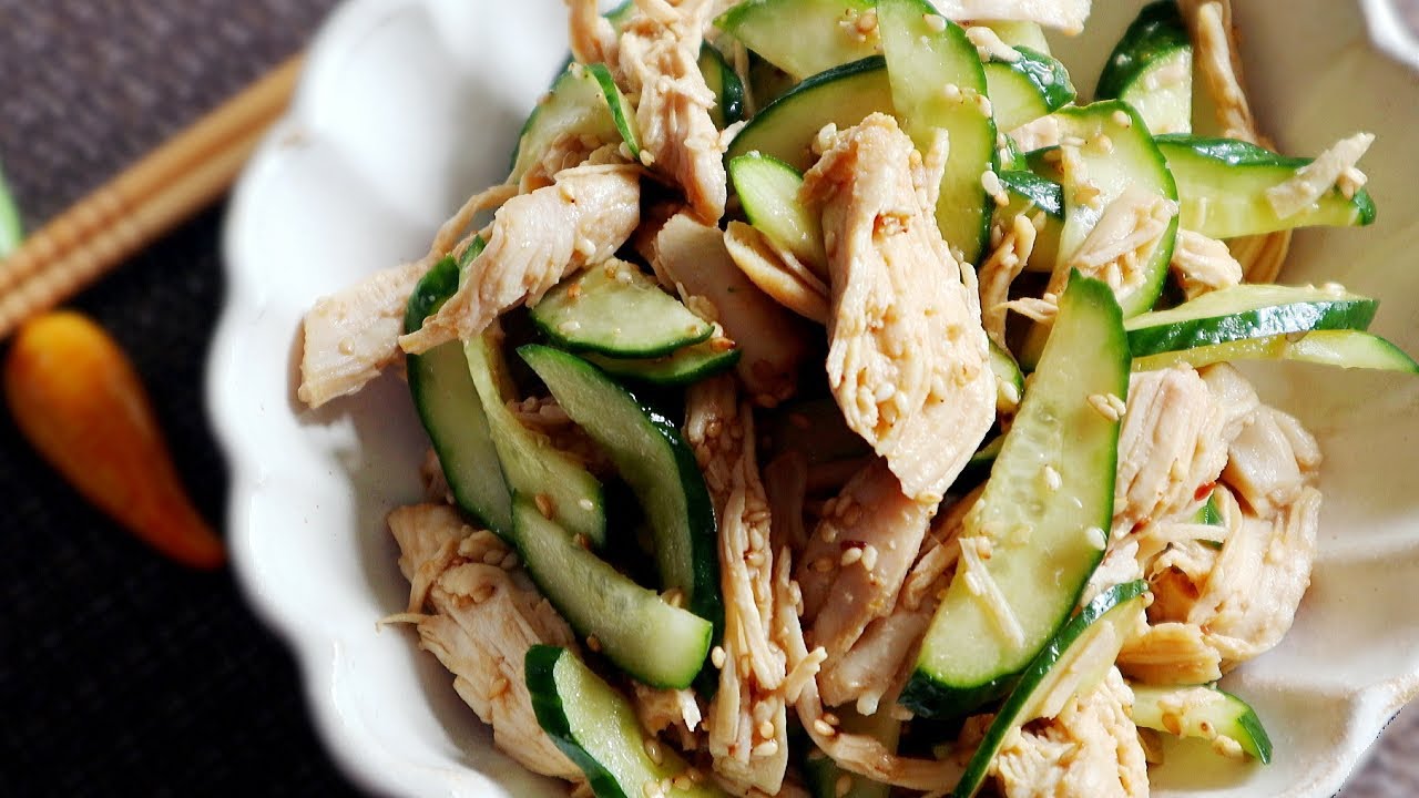 Cucumber & Chicken Breast Salad/Chuka Salad Dressing Recipe.キュウリと鶏むね肉の ...